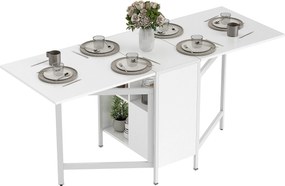 HOMCOM skládací jídelní stůl s výsuvnými deskami, 4 přihrádky, 3 varianty pro kuchyň a obývací pokoj, 169 x 60 x 75 cm, bílá