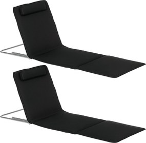 Outsunny Sada 2 Skládacích Plážových Mat s Polohovatelným Opěradlem v 5 Úrovních a Balením 134x48x33-43 cm Černá | Aosom