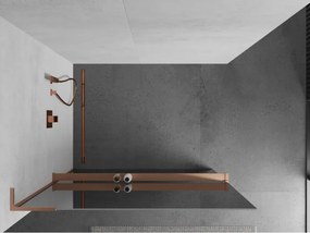 Mexen Kioto+ L, sprchová zástěna Walk-In s poličkou a věšákem 90 x 200 cm, 8mm sklo vzor zrcadlo, měděný matný profil, 800-090-123-65-50