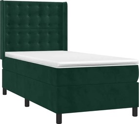 Box spring postel s matrací a LED tmavě zelená 100x200 cm samet 3139790