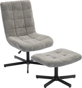HOMCOM Relaxační křeslo s podnožkou, otočné a výškově nastavitelné, opěradlo 4 polohy, 66 x 80 x 93–104 cm, šedé