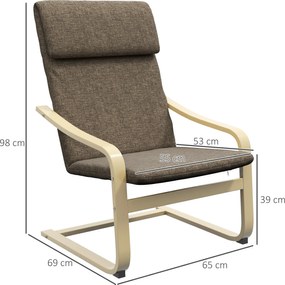 HOMCOM Relaxační křeslo Otočné křeslo s polštářem pod hlavu, vzhled lnu, březové dřevo, hnědé| Aosom
