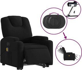 Elektrické zvedací masážní polohovací křeslo černé textil 3204406