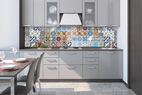 DIMEX | Fototapeta do kuchyně Lisabonské kachličky KI-260-244 | 260 x 60 cm | vícebarevná, hnědá, modrá