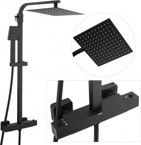 Erga Goba, sprchová souprava s termostatickou baterií a dešťovou hlavicí 25x25cm, černá matná, ERG-YKA-BP.GOBA-THERM-25-BLK