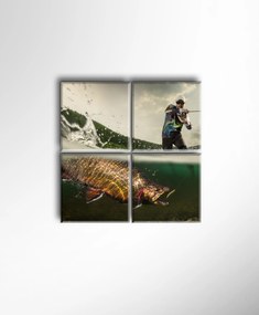 Malvis ® Obraz Rybář a pstruh ROZMĚR (šířka x výška): čtyřdílný čtverec 80x80 cm