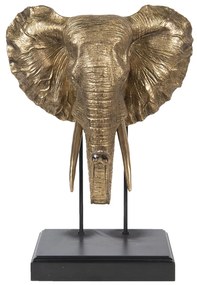 Dekorace zlaté sloní hlavy na černém podstavci - 42*30*56 cm