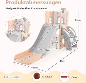 Costway Dětská skluzavka 6 v 1 s košem a teleskopem, růžová