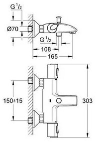 GROHE Grohtherm 1000 baterie termostatická vanová nástěnná, chrom