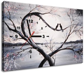 Gario Obraz s hodinami Ptačí láska na větvi Rozměry: 60 x 40 cm