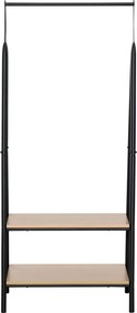 HOMCOM Stojan na oblečení s policí na boty, kovový + dřevěný, černý + přírodní, 64 x 42,5 x 149 cm