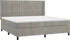 Box spring postel s matrací a LED světle šedá 200x200 cm samet 3139703