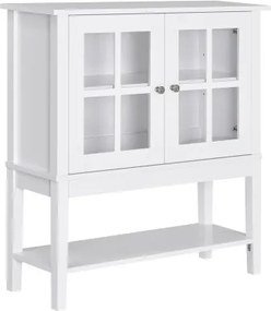HOMCOM Moderní kuchyňská komoda se 2 dveřmi z tvrzeného skla, nastavitelná policová vložka, 80x28x84 cm, bílá