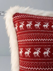 Sinsay - Žakárový povlak na polštář s vánočním motivem a kožešinou - červená