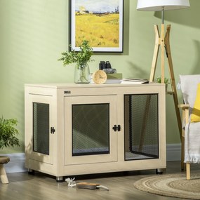 PawHut klec pro psy s polštářem 2 dveře klec pro psy a psí bouda pro malé a střední psy dub 94x60x71,5cm univerzální