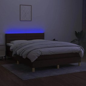 Box spring postel s matrací a LED tmavě hnědá 140x190 cm textil 3133792