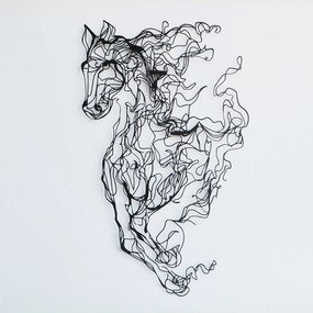 Wallexpert Dekorativní kovový nástěnný doplněk Metal Horse Line Art - APT724, Černá