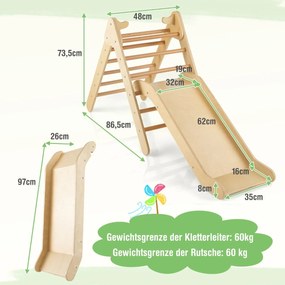 Costway 2-in-1 šplhací sada trojúhelníky šplhací žebřík z přírodního dřeva