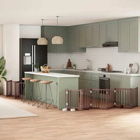 Zábrana pro psy s dvířky skládací 12 panelů hnědá 600 cm topol 3155716