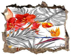 Wallmuralia Díra 3D fototapeta nálepka Plameňáci a květiny 95x64 cm