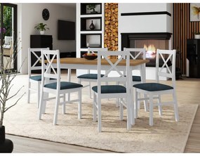Stůl se 6 židlemi - AL43, Barva dřeva: dub grandson - L, Potah: Kronos 7, Barvy nožiček: Bíla
