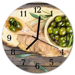 Skleněné hodiny kulaté Dřevěné olivy