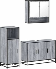 3dílný set koupelnového nábytku šedý sonoma kompozitní dřevo 3300983