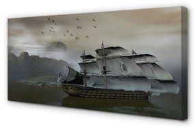 Obrazy na plátně mořské loď hory 120x60 cm