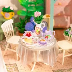 RoboTime Miniatura domečku Posezení s čajem v kvetoucí zahradě