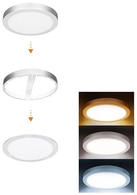 Solight LED mini panel koupelnový 2v1, 3CCT, podhledový/přisazený, 18W, 1530lm, IP54, stříbrná, kulatý