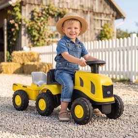 Costway Dětský traktor s přívěsem, klaksonem a ergonomickou sedačkou, 2-in