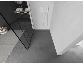 Mexen Kioto L, sprchová zástěna Walk-In 100 x 200 cm, 8mm čiré sklo černý vzor, ​​bílý profil, 800-100-103-20-78