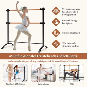 Costway 120 cm dlouhé přenosné baletní vybavení volně stojící dvojitá baletní