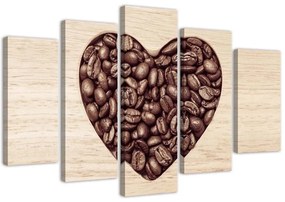 Obraz na plátně pětidílný Srdcová káva - 150x100 cm