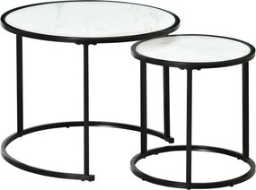 HOMCOM Sada 2 Stohovatelných Kulatých Konferenčních Stolků s Faux Mramorovou Deskou a Ocelovým Rámem Ø60x46 cm a Ø40x40 cm Bílá | Aosom