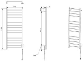 Sapho Sapho, ESKINADO elektrický sušák ručníků, hranatý, 600x1500 mm, 130 W, leštěná nerez, ER450V