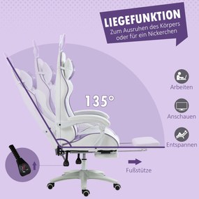 Vinsetto Herní židle ergonomická s podnožkou králičí uši 135° polohovací kancelářská židle nastavitelná výška bederní opěrka hlavy koženka fialová