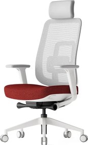 Kancelářská ergonomická židle K42 WHITE SP – síťovaná/ čalouněná, červená