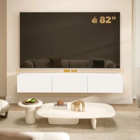 HOMCOM Zavěšená TV skříňka, montáž na zeď, 3 zásuvky, spousta úložného prostoru, 180 cm, bílá