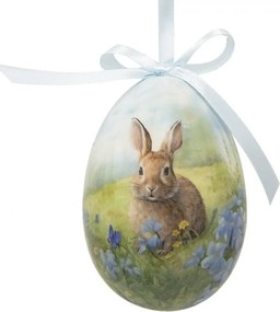 6ks dekorace závěsné vajíčko s králíčky Spring Egg - Ø 7*10 cm