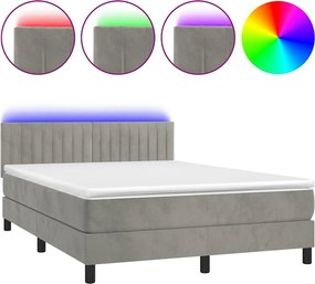 Box spring postel s matrací a LED světle šedá 140x190 cm samet 3134519
