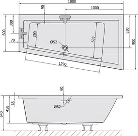 Polysan Andra R Slim 180 x 90 cm vana asymetrická akrylátová pravá 78771S