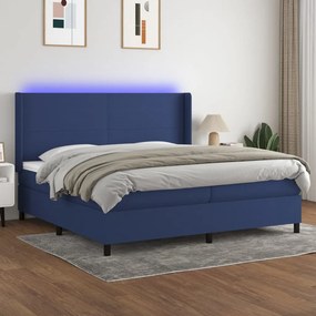 Box spring postel s matrací a LED modrá 200x200 cm textil 3138187