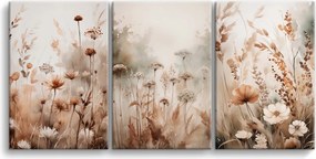 Obrazy na plátně Obraz Květiny Boho Velký triptych rustikální Louka 90x180