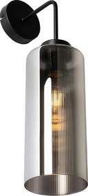 Art Deco nástěnná lampa černá s kouřovým sklem - Laura