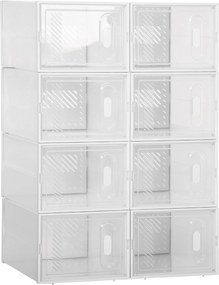 HOMCOM Botník DIY zásuvný s 8 přihrádkami, obdélníkový botník, plast, průhledný, 25x35x19cm| Aosom