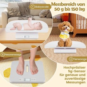 Costway Digitální kojenecká váha 50 g až 150 kg dětská váha s odnímatelným tácem