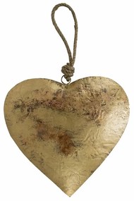 Dekorace závěsné zlaté retro srdce na provázku - 52*31*31cm