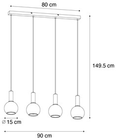 Art Deco závěsné svítidlo černé s kouřovým sklem 4-světlo - Josje
