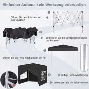 Costway Pavilon Výsuvný skládací pavilon s 4 Odnímatelné boční stěny 3 oddíl